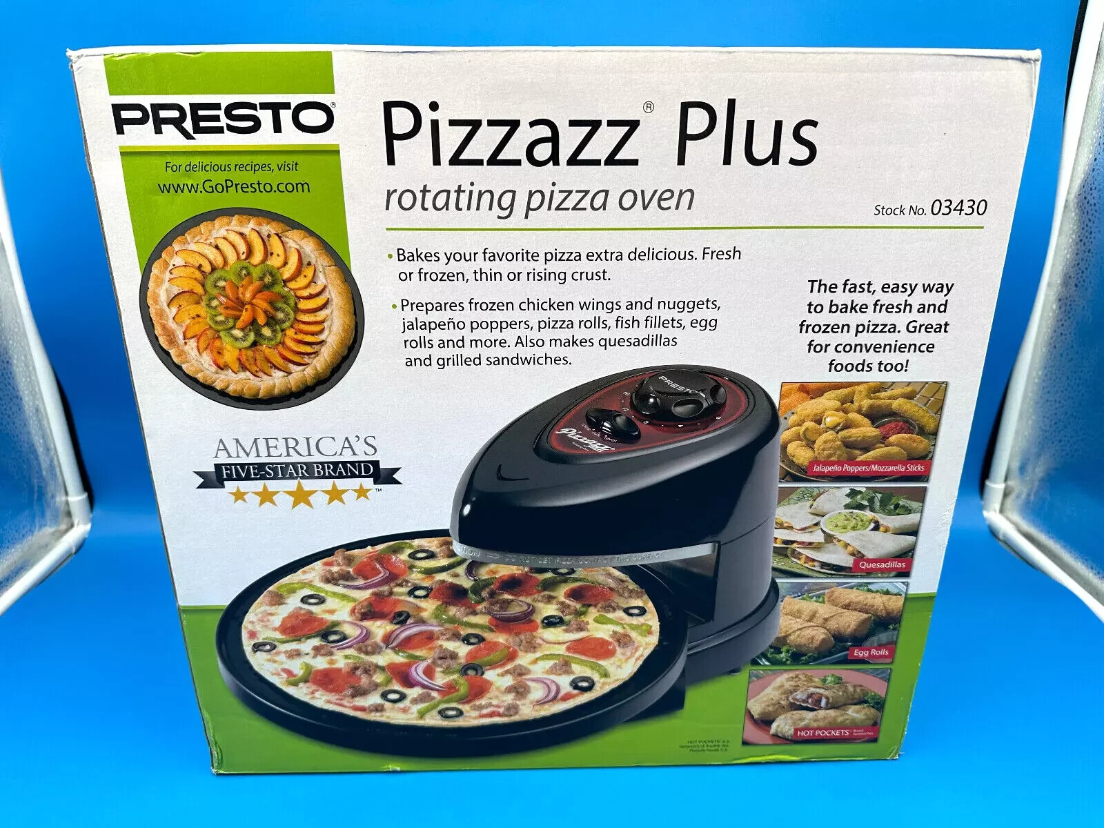 PRESTO PIZZAZZ PLUS + ROTATING PIZZA OVEN COOKER WINGS NUGGETS 03430 ...