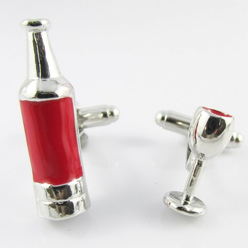 Asymmetrical Red Wine Glass & Bottle Cufflinks 28.7x7.9mm FREE Black ...