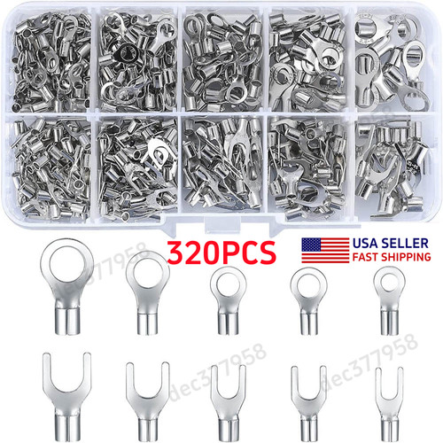 320pcs Assorted Non-Insulated Connectors Ring Fork U-type Crimp ...
