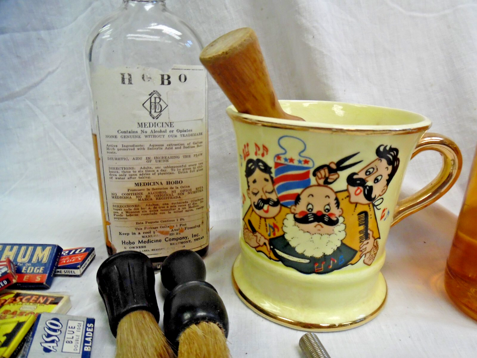 Vintage Barber Shop Lot Razors Hair Tonic Fat Boy Mug Blades | eBay