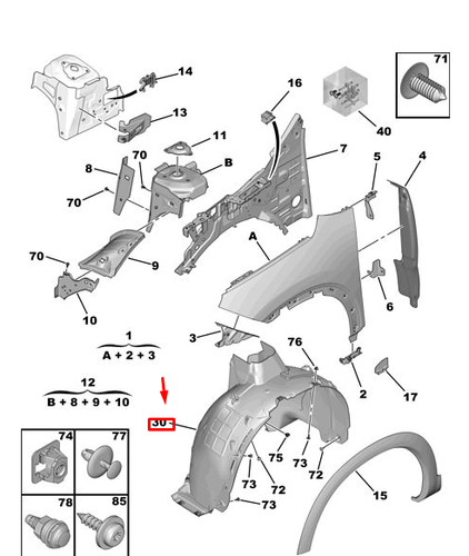 CITROËN C5 AIRCROSS Front Right Inner Arch Liner 9857081180 New Genuine ...