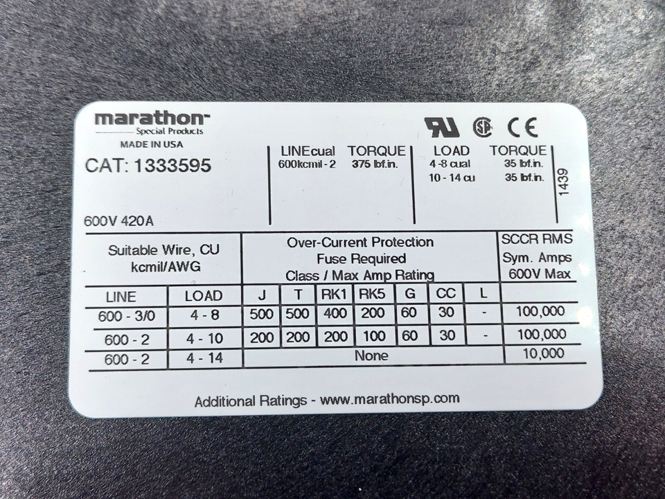 Marathon Special Products 1333595 Power Distribution Block 3-Pole 420A ...