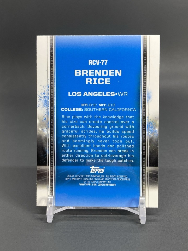 Brenden Rice 2025 Topps Signature Class Purple Rookie RC LA Chargers ...