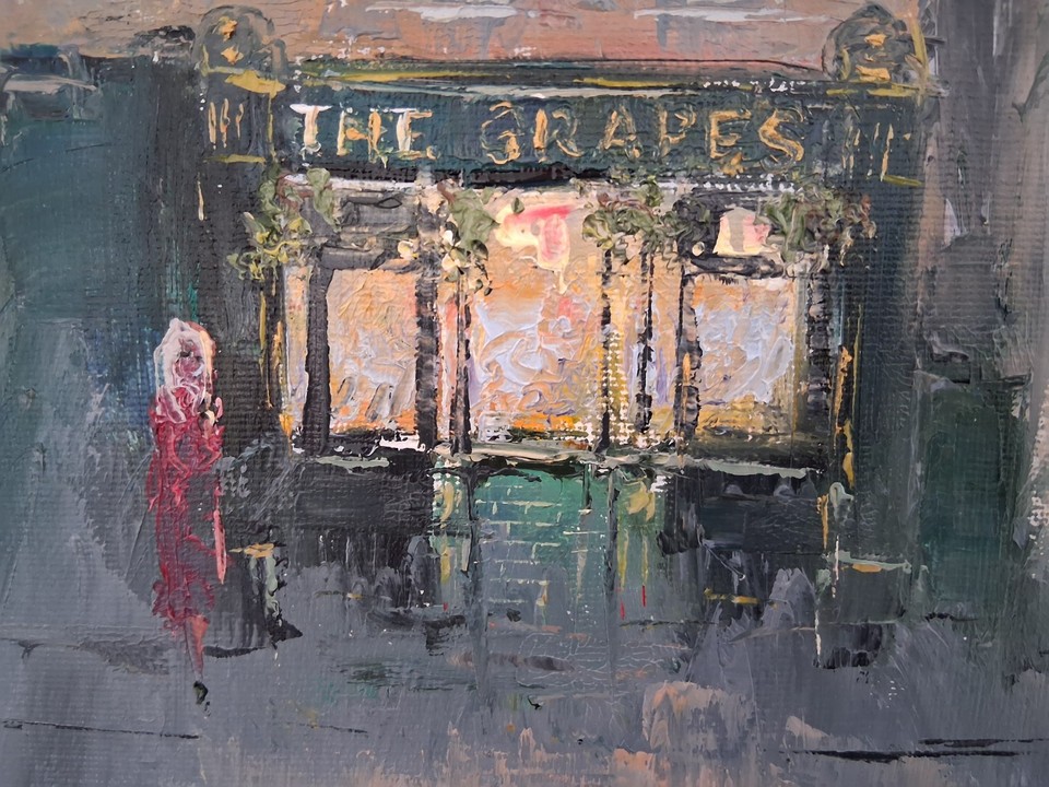 original painting-oil canvas -impressionist-The Grapes-pub-london | eBay UK