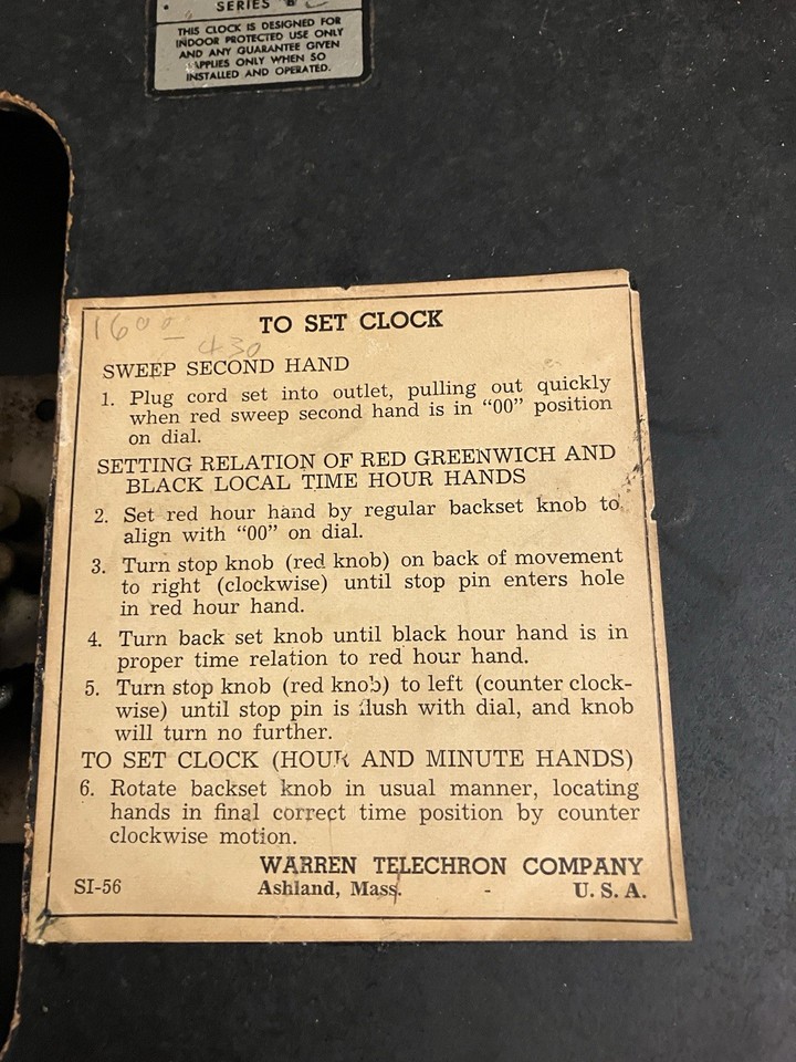 1940s *RARE *TELECHRON/ GE “ RADIO ROOM” 24 Hour 4 Hand Wall Clock ...