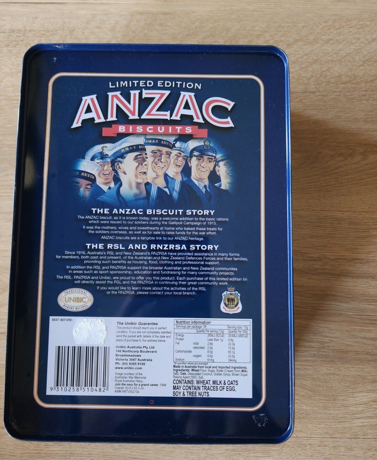 Limited Edition ANZAC Buscuits Royal Australian Navy Tin. Celebrating ...
