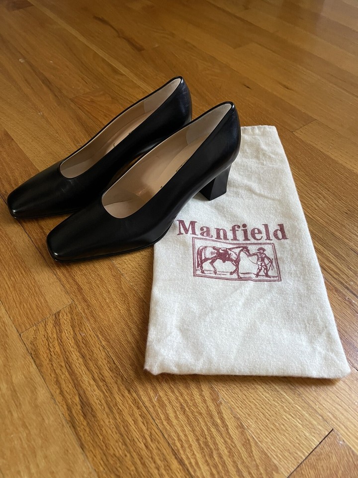 Manfield Shoe Co Leather Smooth Black Made in Italy Sz 36.5 Heel 2.5 ...