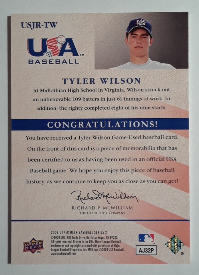 2008 Upper Deck USA Junior National Team Jersey Tyler Wilson #USJR-TW ...