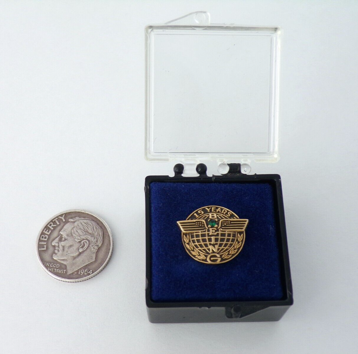 Vintage BOEING Employee Service Award 15 YEAR Pin 1/10 10K GF TIE TACK ...