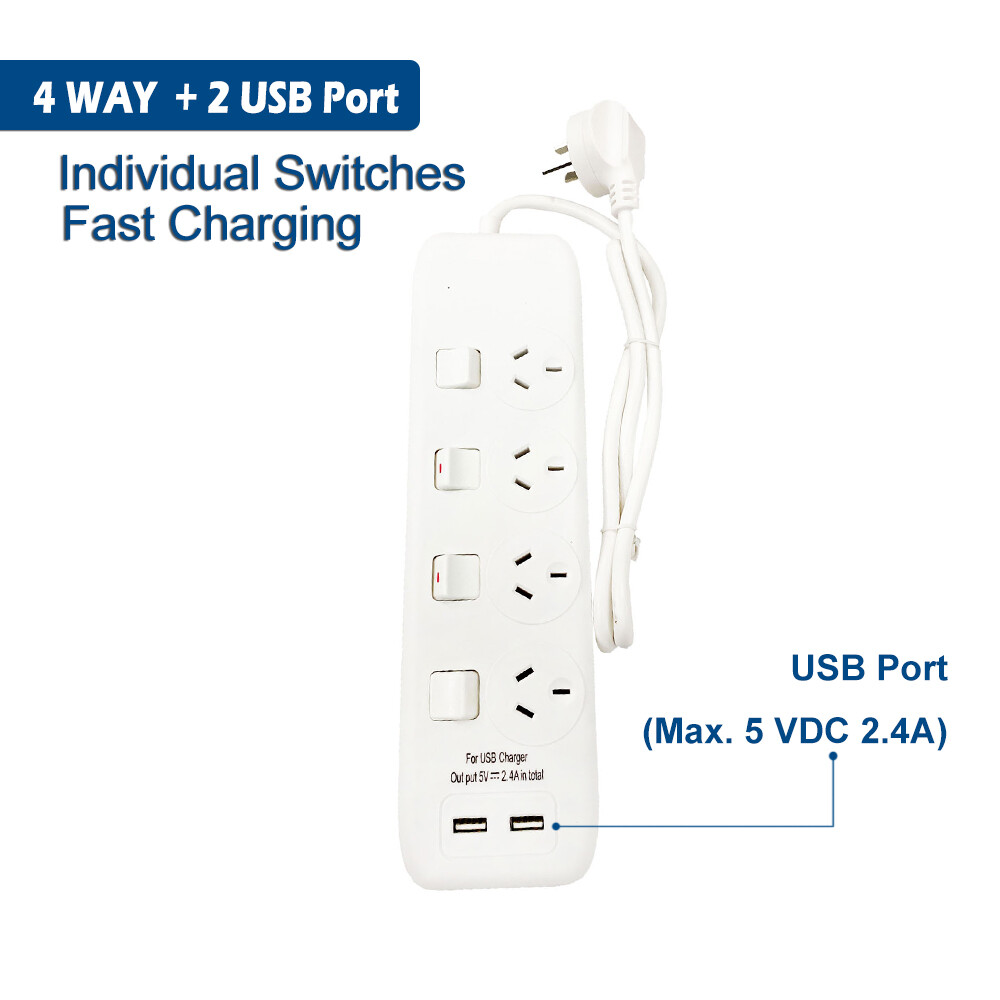 4 or 6 WayUSB Power Board Overload Protector Powerboard with Individual ...