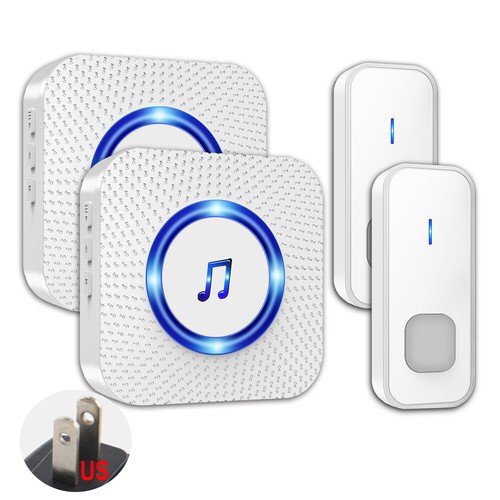 Wireless Doorbell Chimes Plug-In LED Light Waterproof Long Range ...