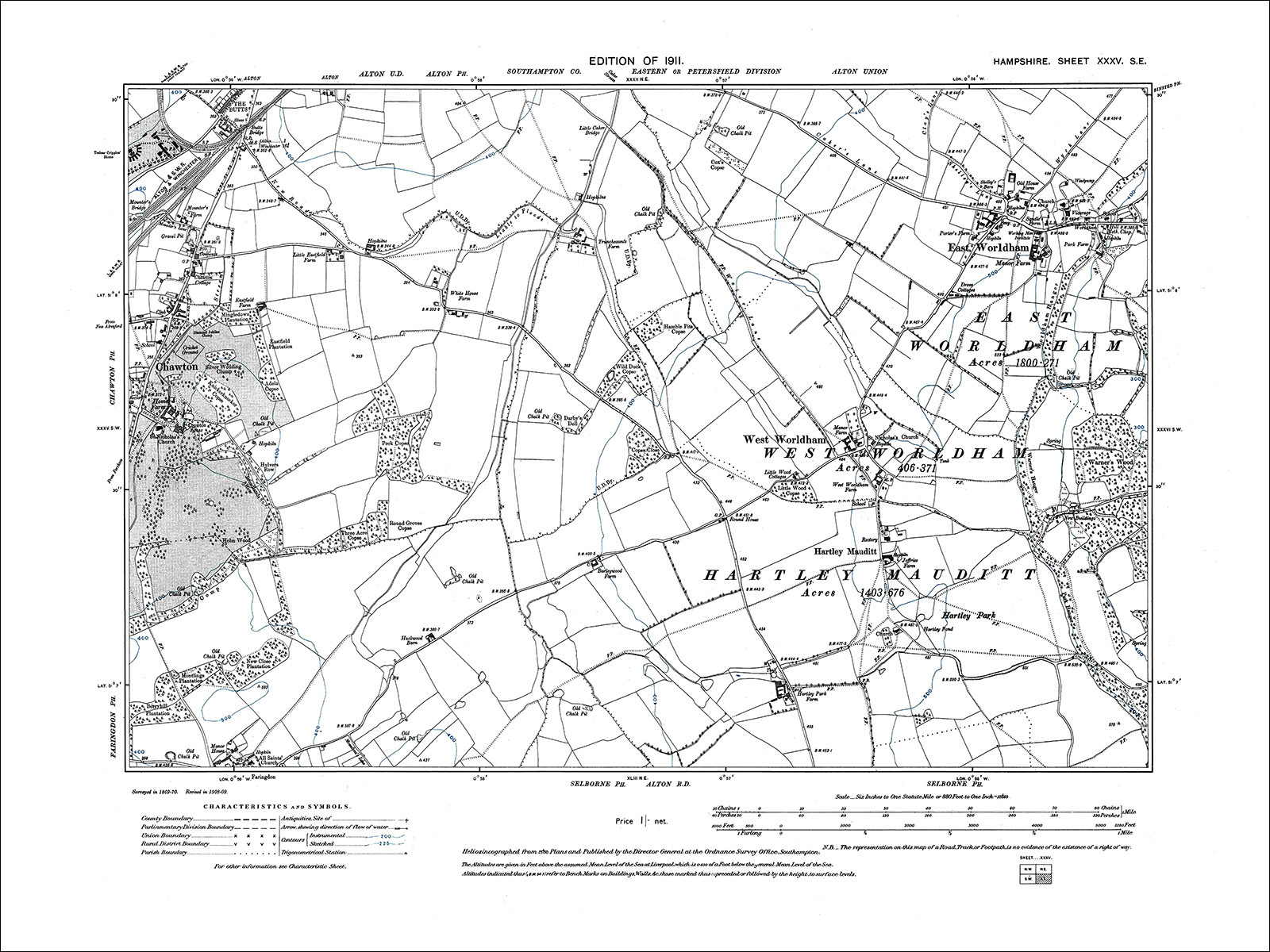 Chawton, East Worldham, West Worldham, Old Map Hampshire 1911: 35SE | eBay