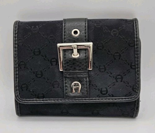 Etienne Aigner Trifold Wallet Leather Jacguard Logo A Cardholder Black ...