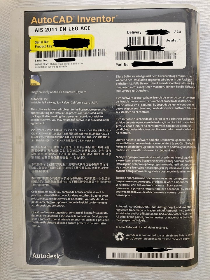 Autodesk AutoCAD Inventor Suite 2011 DVD Software with Product Key ...
