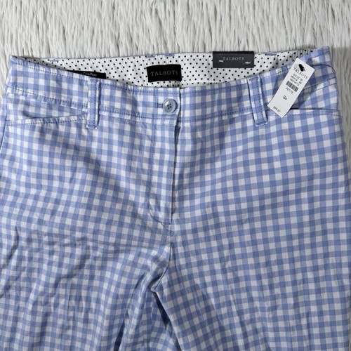 TALBOTS Blue White Checked Flat Front Perfect Crop Chino Pants Women's ...