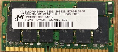 MT16LSDF6464HY-133D2 Micron 512MB 133MHz PC133 Non-ECC SODIMM 144-pin ...
