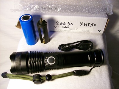 High Power XHP50 LED Flashlight, Complete w/26650 High Capacity Battery ...