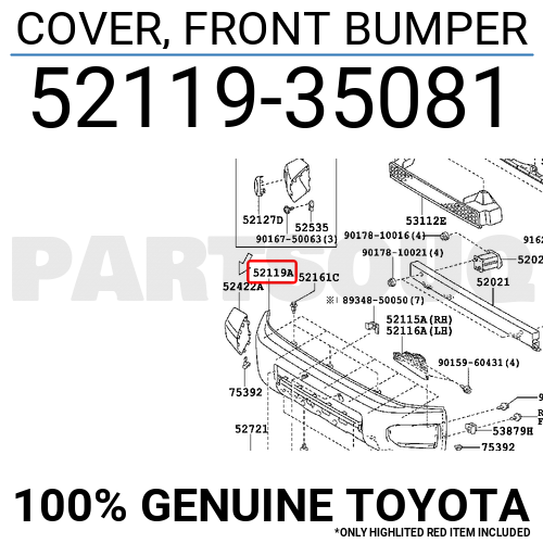 5211935081 Genuine Toyota COVER, FRONT BUMPER 52119-35081 | eBay