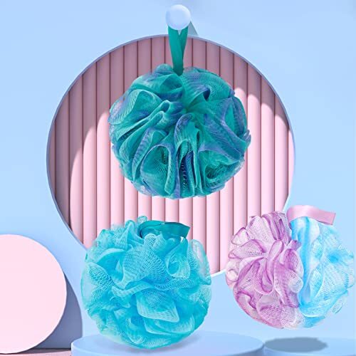 Bath Loofah Sponge Soft Mesh Shower Puffs For Body Wash Bath Sponge ...
