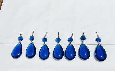 7 Blue Glass Teardrops W/ Beads Silver Pins For Chandeliers, Wind ...