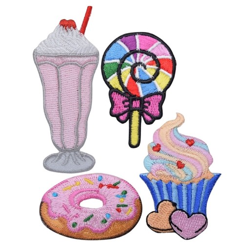 Dessert Applique Patch Set - Cupcake Milkshake Lollipop Donut (4-Pack, Iron on) | eBay