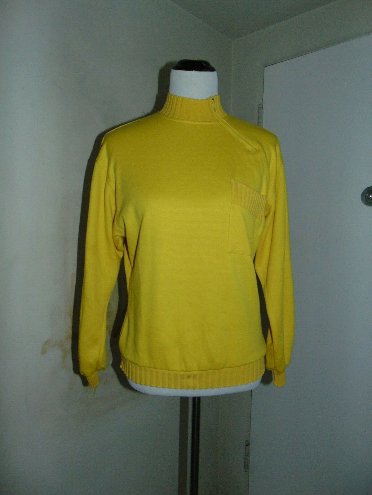 1986 VTG Jantzen Sport Yellow Knit Zip Up Collar Swea… - Gem