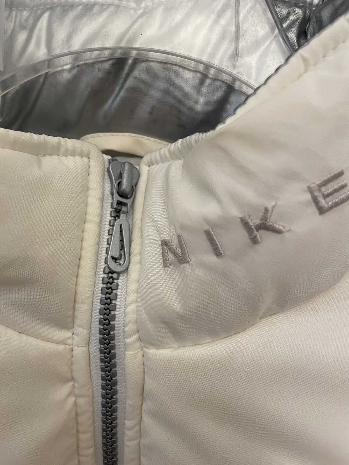 NIKE Vintage Off-White w Reflective Gray Puffer Ski Coat Parka XL (14 ...