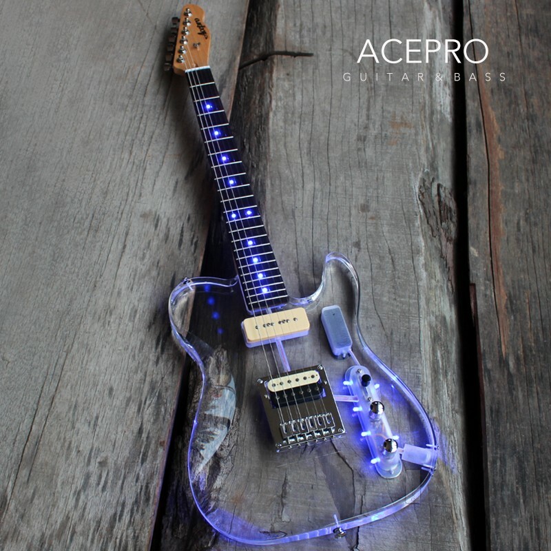 Acepro Blue LED Light Electric Guitar Acrylic Body Crystal Guitar Maple ...