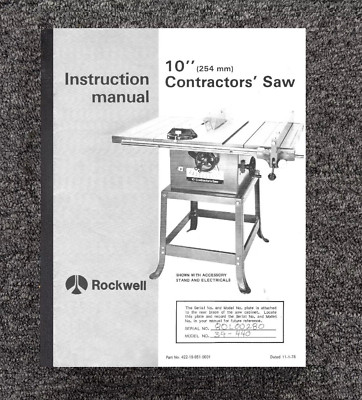 Instruction & Parts Manual Fits Rockwell-Delta Model 34-440 10 ...