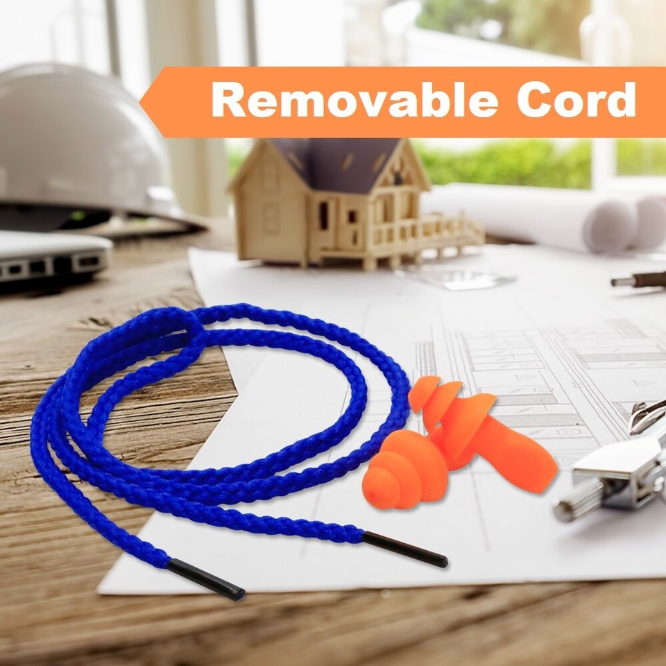 50 Pair Silicone Corded Ear Plugs Reusable Hearing Protection Noise ...