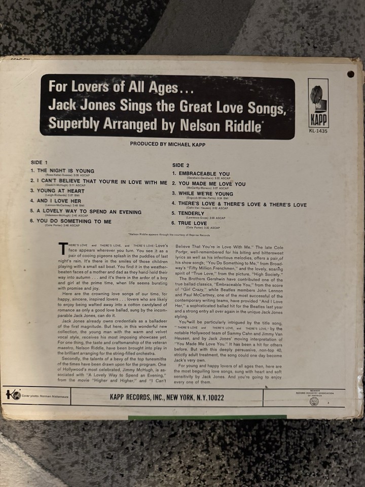 JACK JONES There's Love & There's Love 1965 Vinyl LP Kapp KS-3435 - VG+ ...