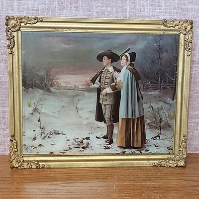 Antique Color Lithograph Under Glass ~ Ullman Mfg Co ~Early Settlers ...