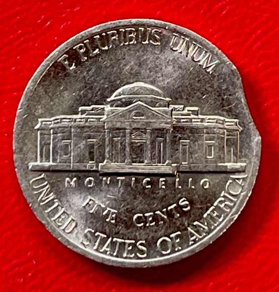 1995 D Jefferson Nickel Clipped Planchet Error Coin. UNC Cond. ENN ...