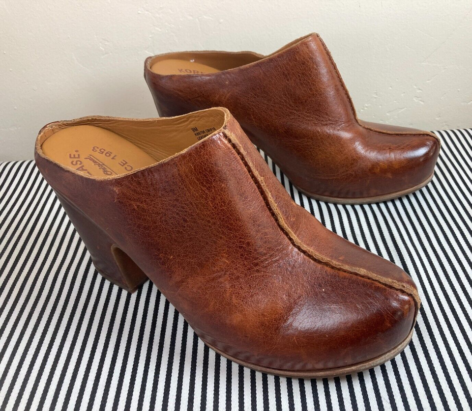 EUC Kork-Ease Sagano Rum Brown Leather Wrapped Mules Heel Clogs Women's ...