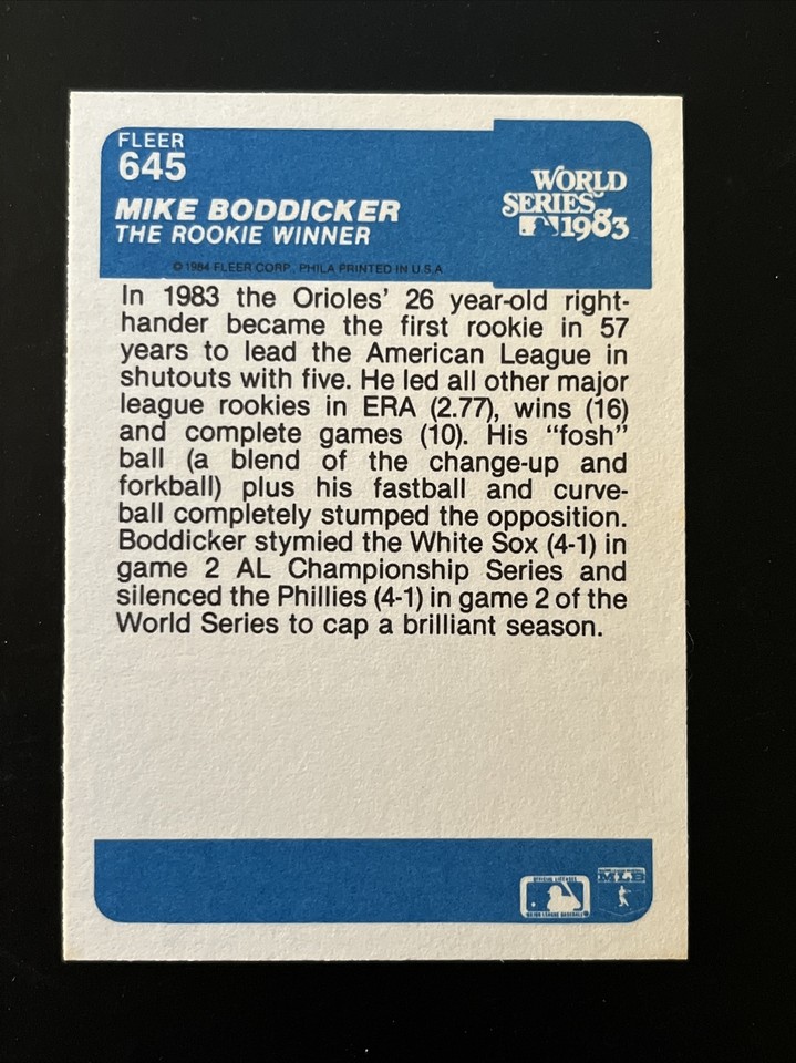 1984 Fleer Mike Boddicker Baltimore Orioles #645 C4 | eBay