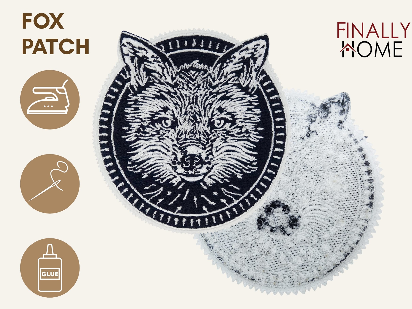Schwarz weißer Fuchs Kopf Patch | Wald Tiere Patches, Wolf Aufbügler, Bügelbild | eBay
