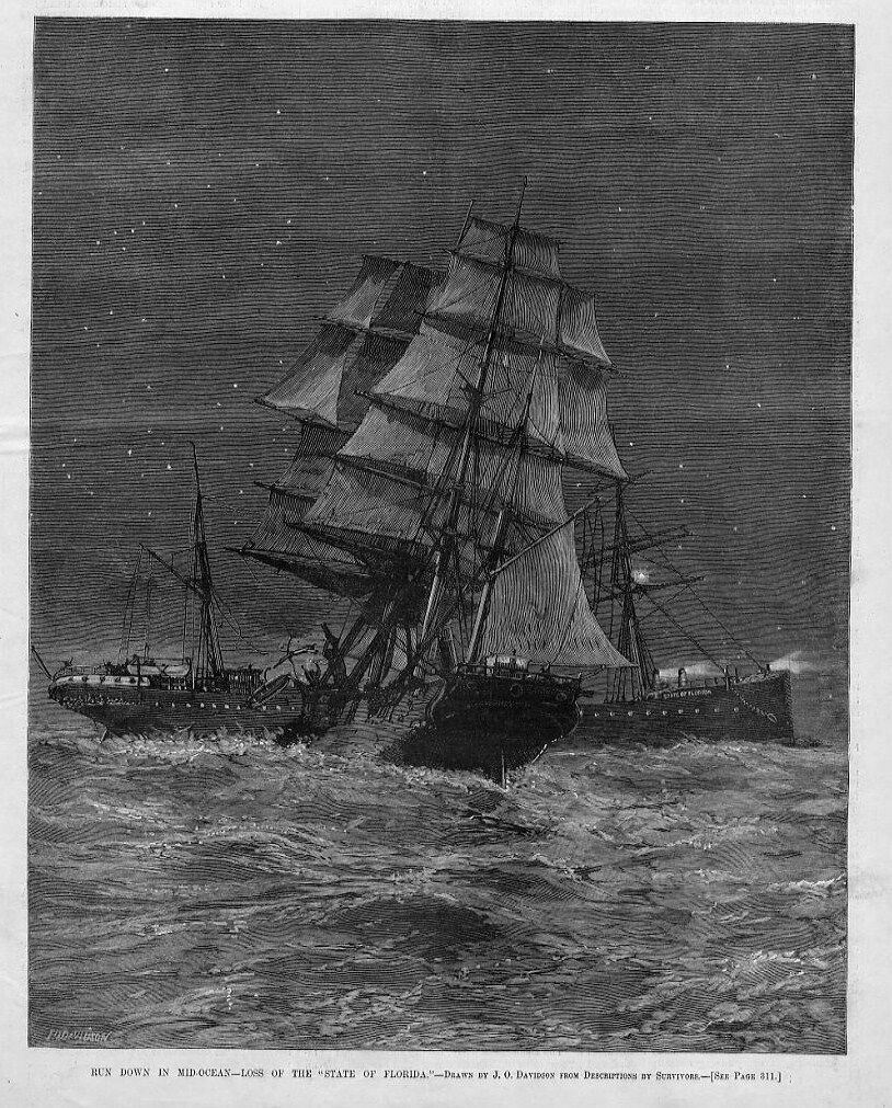 SHIPS VESSELS STATE OF FLORIDA LOST AT SEA NAUTICAL SHIP SAILS 1893 ...