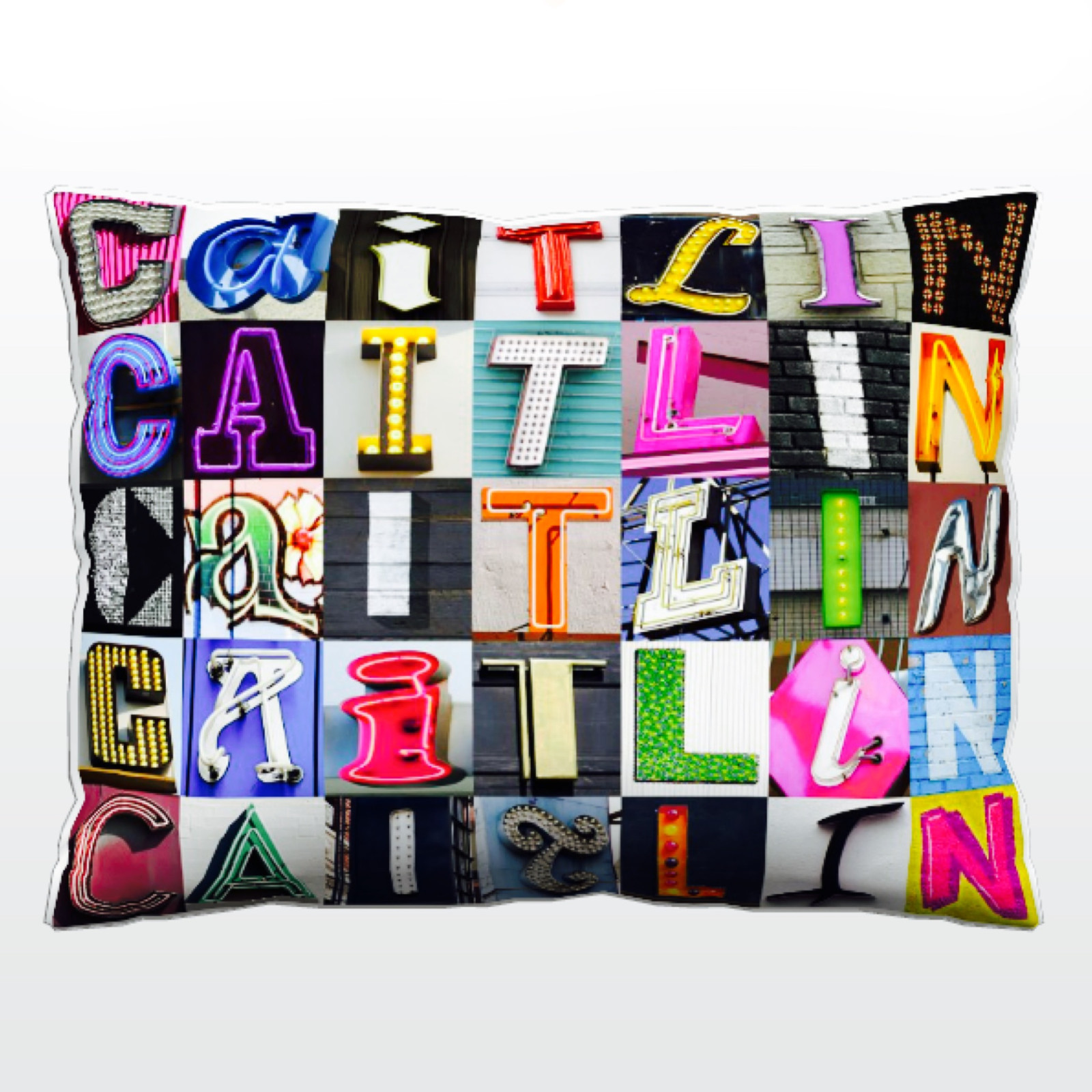 Personalized Pillow featuring the name CAITLIN in photos of actual sign ...
