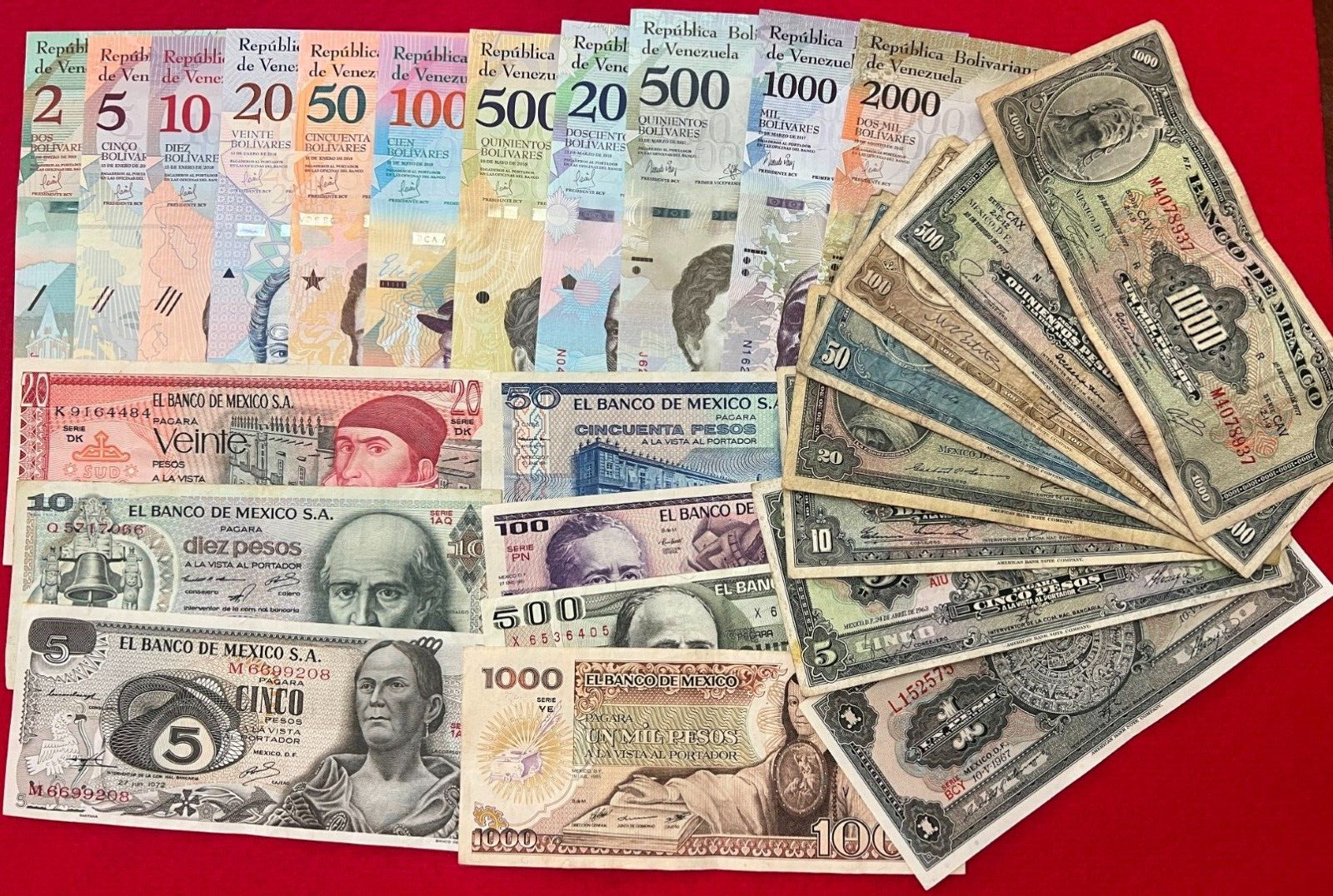 LOT of 26 MEXICO & VENEZUELA BANKNOTES SERIES 100 500 1000 PESOS ...
