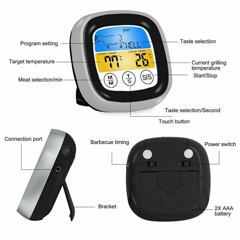 Remote Read LCD Digital Food Thermometer Meat Probe Kitchen Cooking BBQ ...