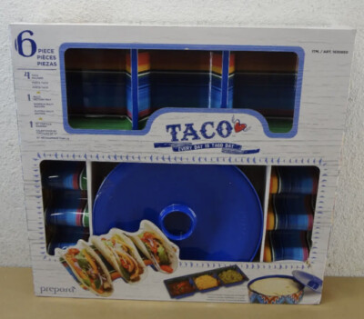 6 PIECE TACO SET MELAMINE 4 Taco Holders, 1 Tortilla Warmer,1 Condiment ...