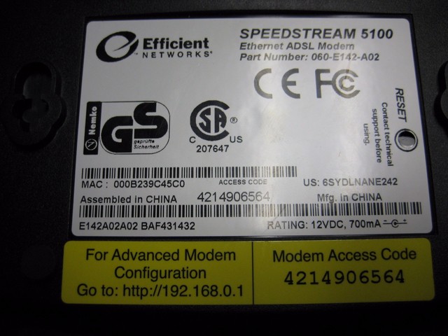 Efficient Networks 060E142A02 Modem SpeedStream 5100 Ethernet Ad... for ...