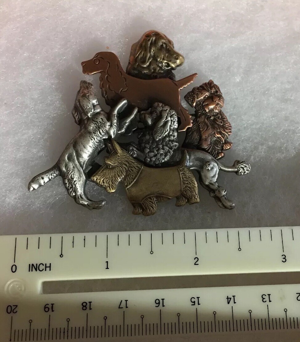 Dogs Playing Brooch Pin Mutts Poodle Puppy Jewelry Retriever Cute! A671 ...