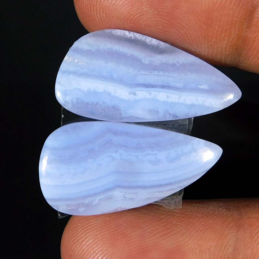 26.50Cts. 100% Natural Blue Lace Agate Pair Pear Cabochon Loose ...