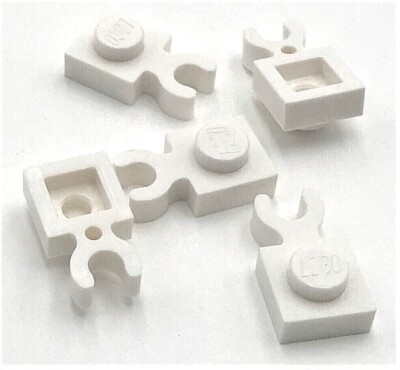 Lego 5 New White Plates Modified 1 x 1 Stud with U Clip Thick Vertical ...