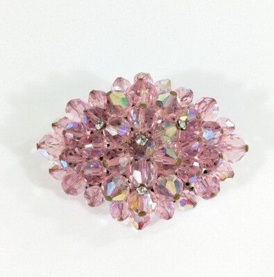 AB Pink Crystal Beaded Cluster Oval Vintage Rhinestone Brooch Pin | eBay