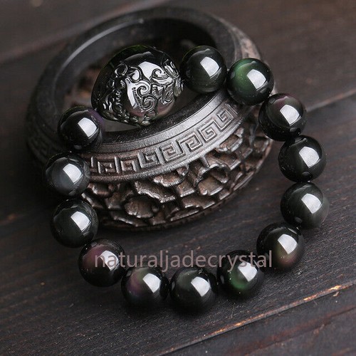 14mm Natural Black Obsidian Pi Xiu Pendant Round Beads Women Men ...