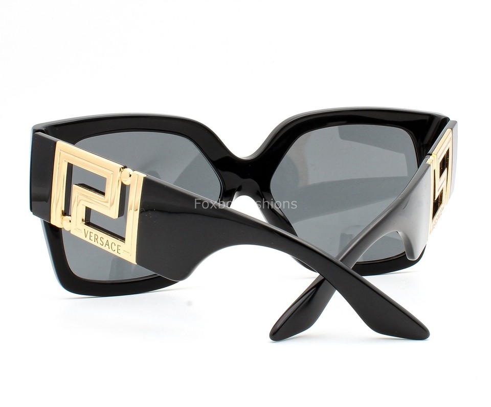 Versace Sunglasses VE4402 GB1/87 Oversized Polished Black Gold Logo ...