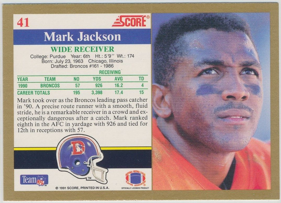 Mark Jackson - Denver Broncos - 1991 Score Football - Base - #41 | eBay