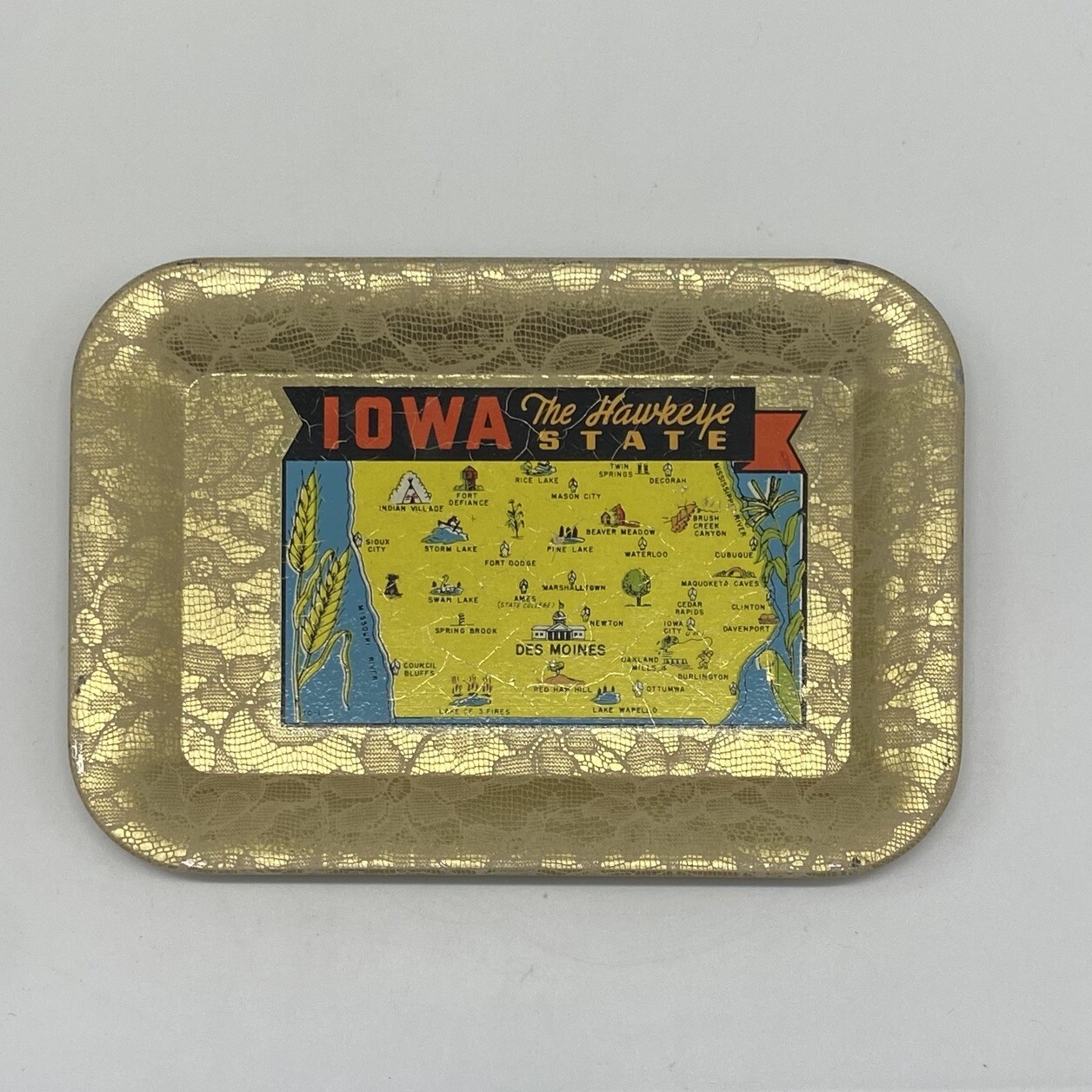 Vintage Iowa Souvenir Metal Trinket Tray - U.S. State Geography | eBay
